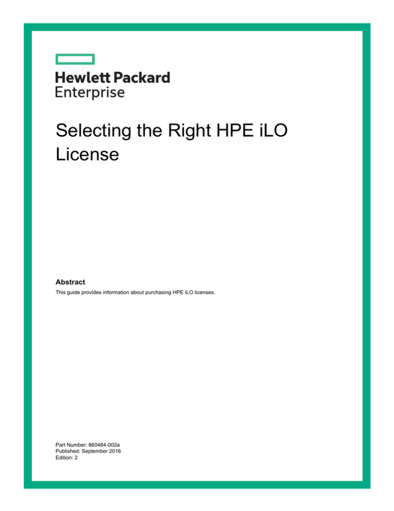 HPE iLO Licensing Guide: Selecting the Right License