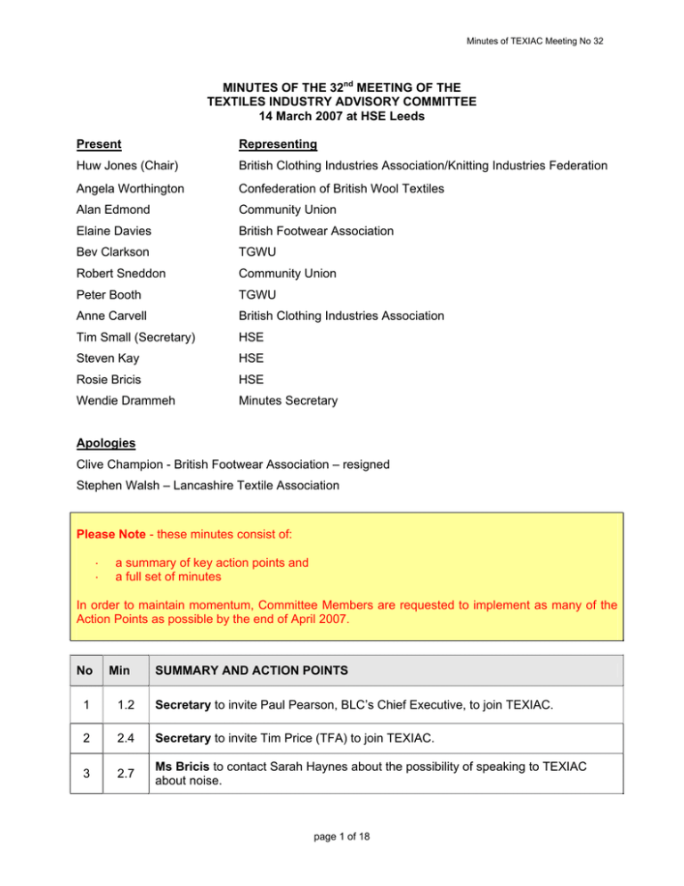 Minutes Of Last Meeting Actions And Matters Arising