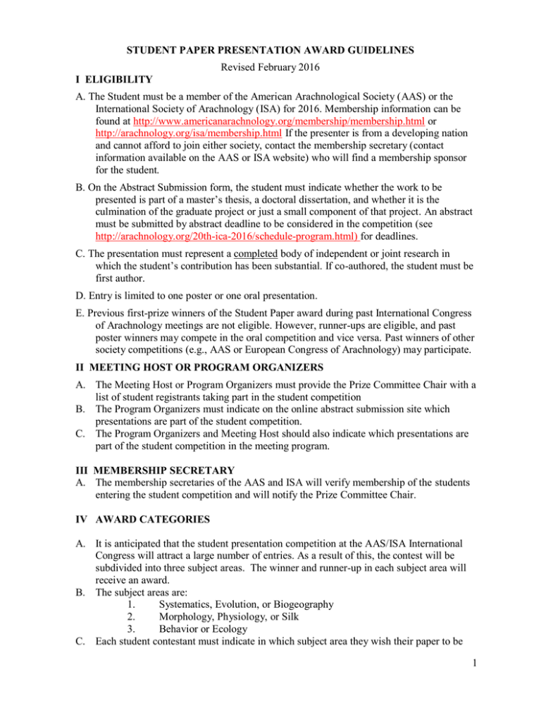 Student Paper Presentation Award Guidelines