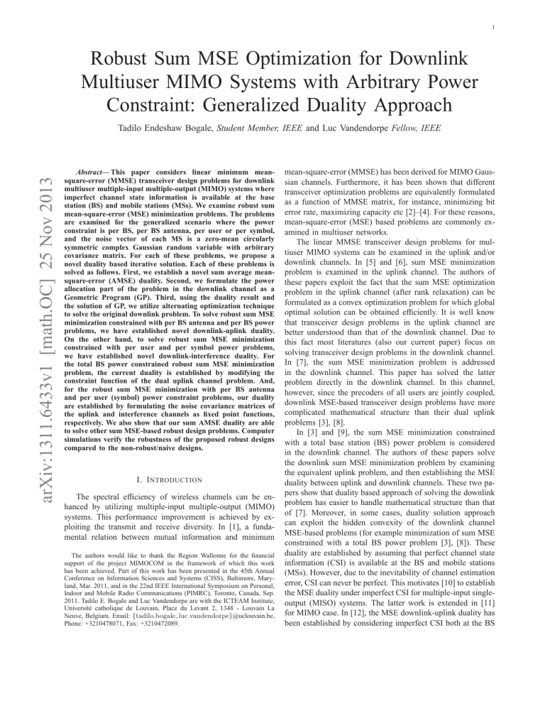 Robust Sum Mse Optimization For Downlink Multiuser Mimo