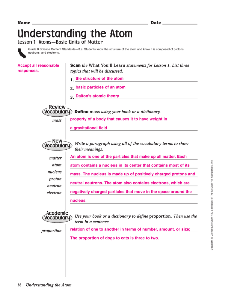Glencoe Mcgraw Hill Science Grade 8 Worksheets Answers TUTORE ORG