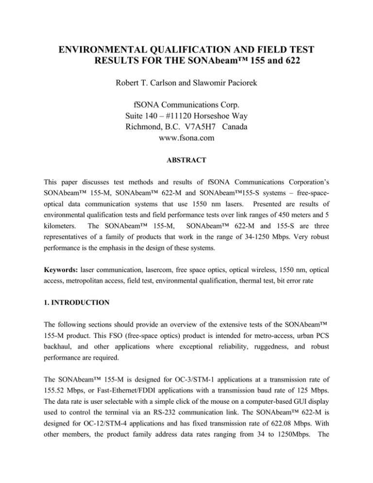 ENVIRONMENTAL QUALIFICATION AND FIELD TEST