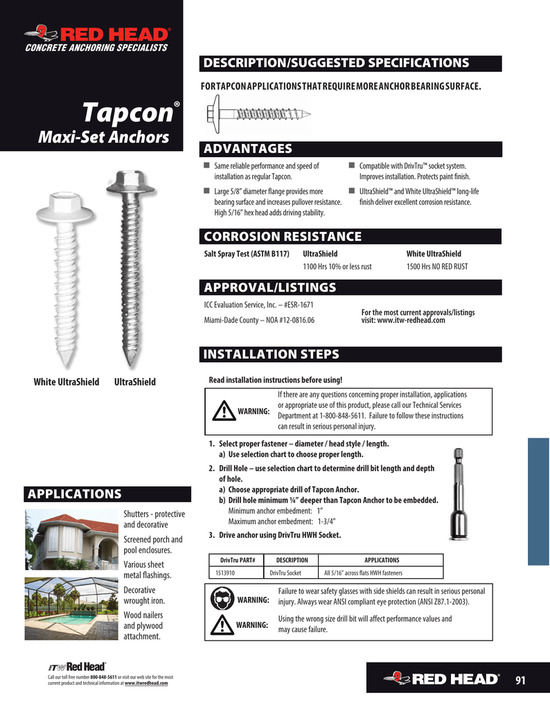 Tapcon Size Chart Ponasa Tapcon Size Chart Ponasa