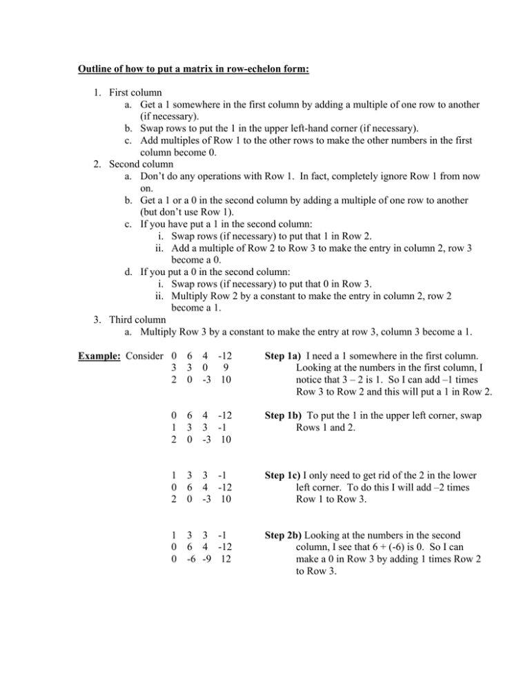 Outline Of How To Put A Matrix In Row