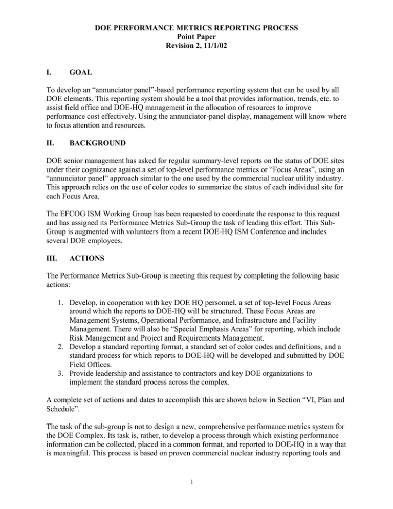 DOE PERFORMANCE METRICS REPORTING PROCESS