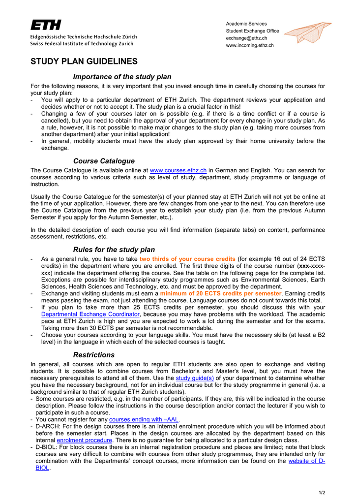 Study Plan Guidelines