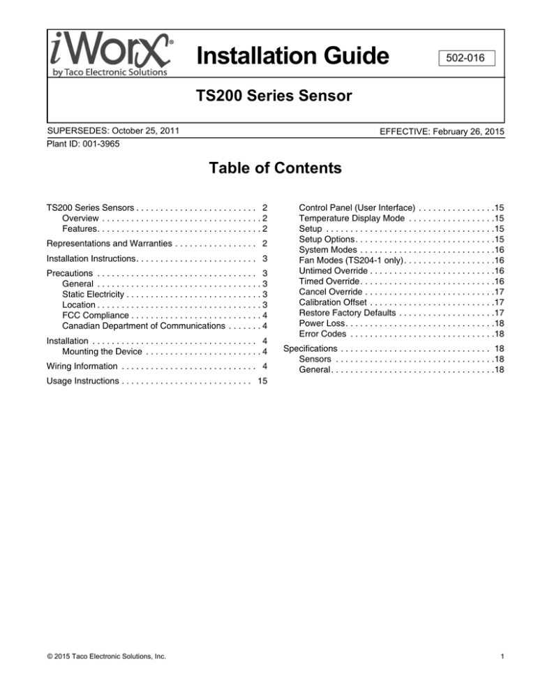 TS200 Series Sensor