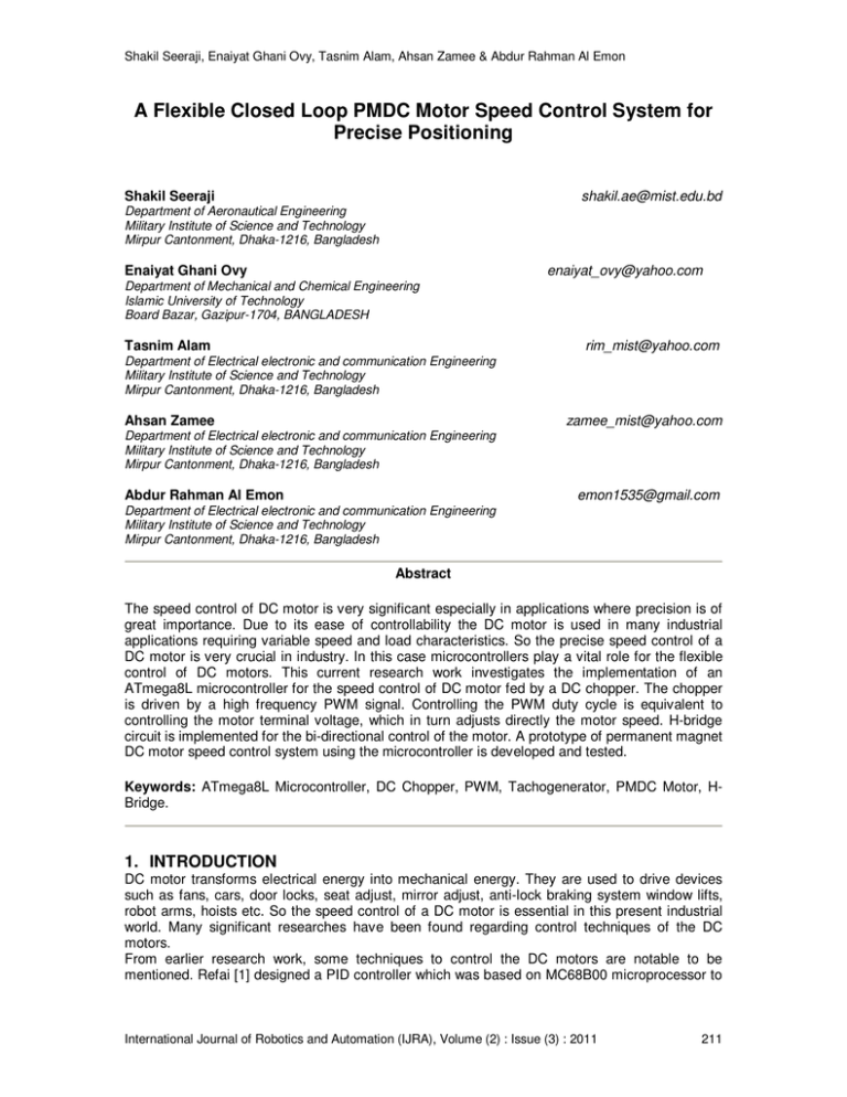 A Flexible Closed Loop Pmdc Motor Speed Control System For