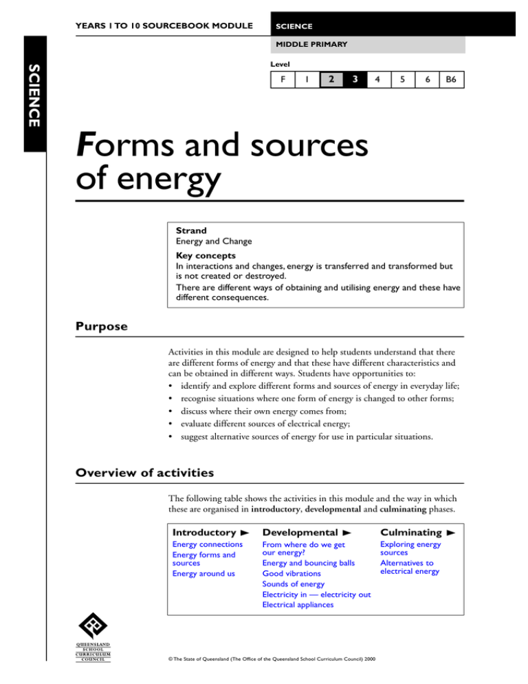Forms and sources of energy - Queensland Curriculum and