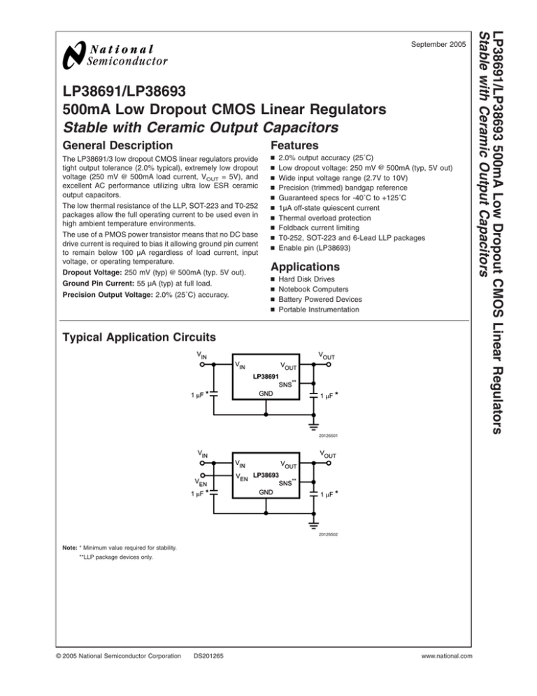 LP38691/LP38693 500mA Low Dropout CMOS Linear Regulators