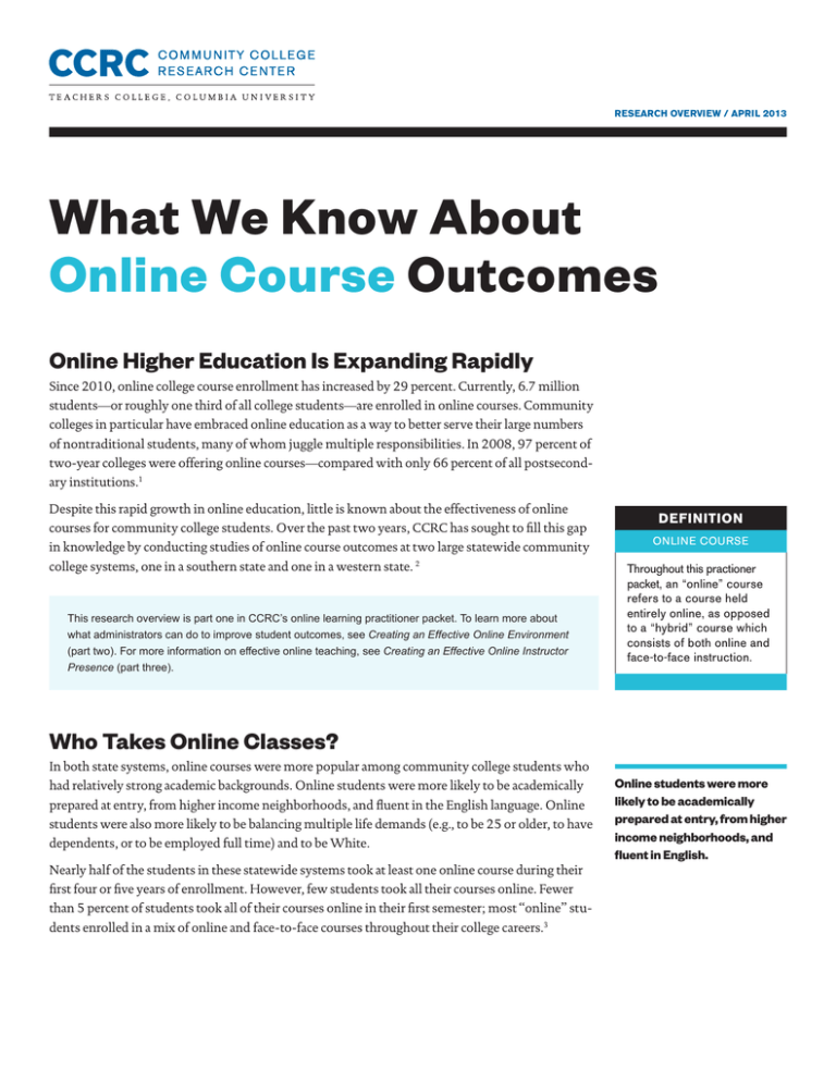 What We Know About Online Course Outcomes
