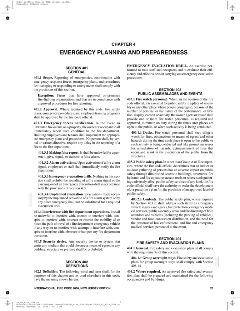 Chapter 4 - Emergency Planning and Preparedness