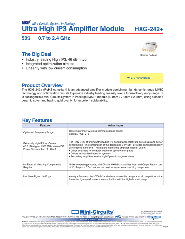 Ultra High IP3 Amplifier Module