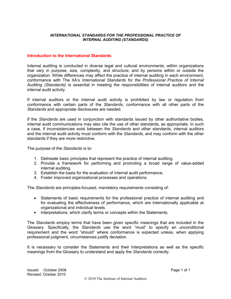Internal Auditing (Standards) - The Institute of Internal Auditors