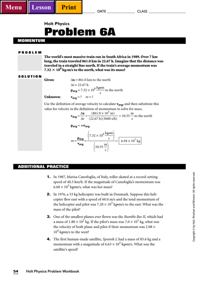 Holt Physics Problem 6A Holt Physics Problem 6A