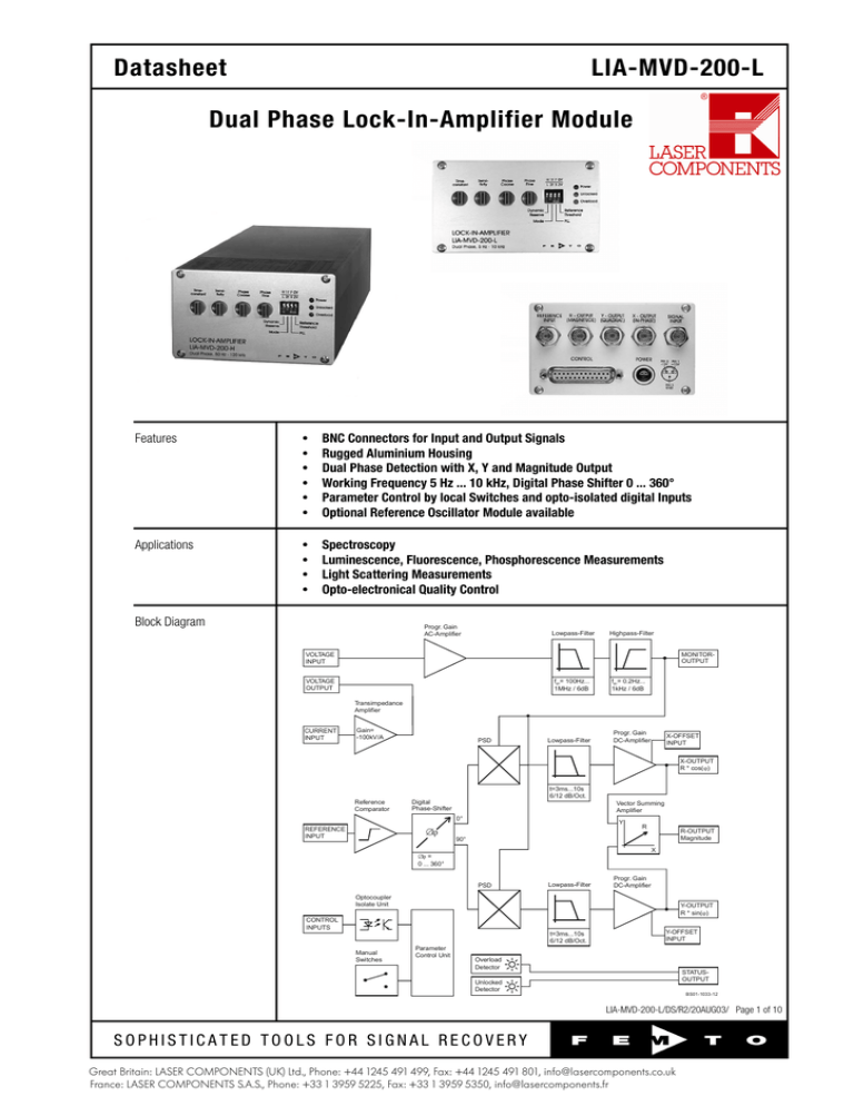 Datasheet LIA-MVD-200-L Dual Phase Lock-In