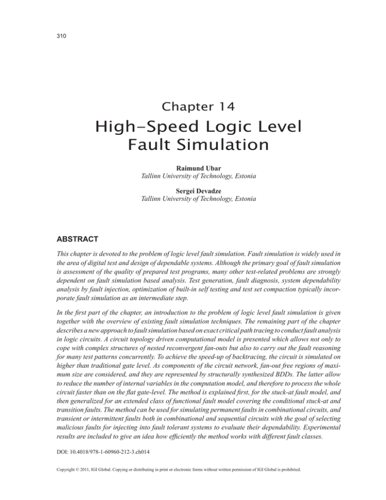 High Speed Logic Level Fault Simulation Irma