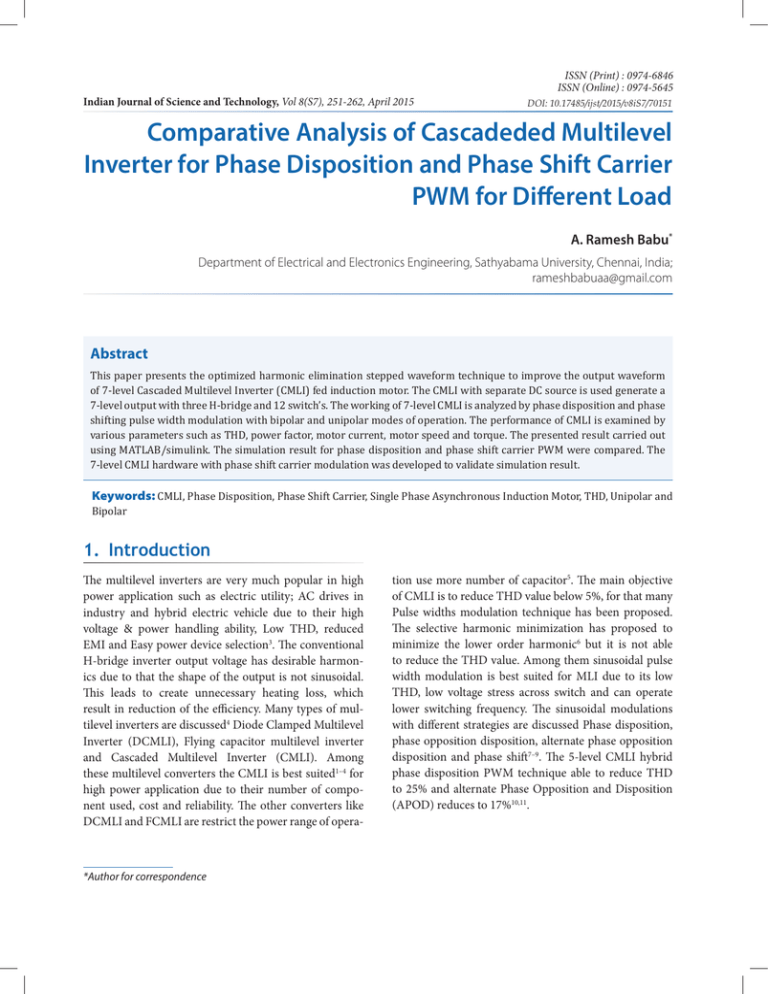 Comparative Analysis of Cascadeded Multilevel Inverter for Phase
