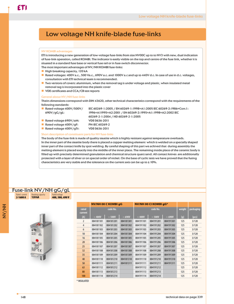 Low voltage NH knife-blade fuse-links