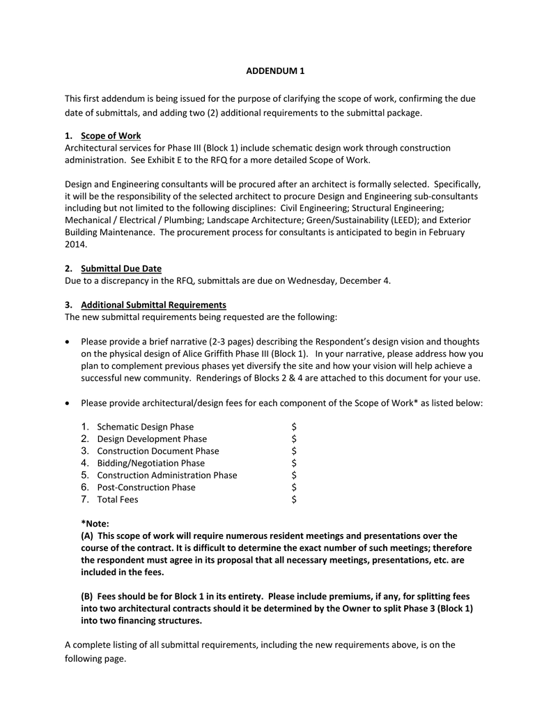 ADDENDUM 1 This First Addendum Is Being Issued For The Purpose