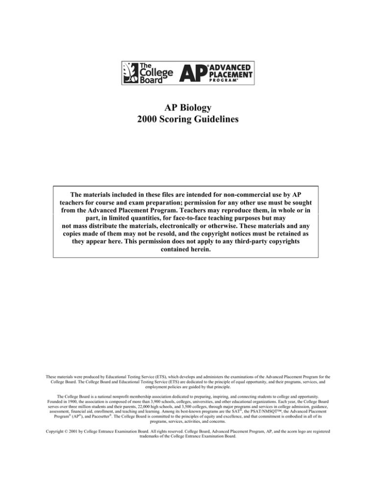 2000 AP Biology Scoring Guidelines AP Central 2000 AP Biology Scoring Guidelines AP Central