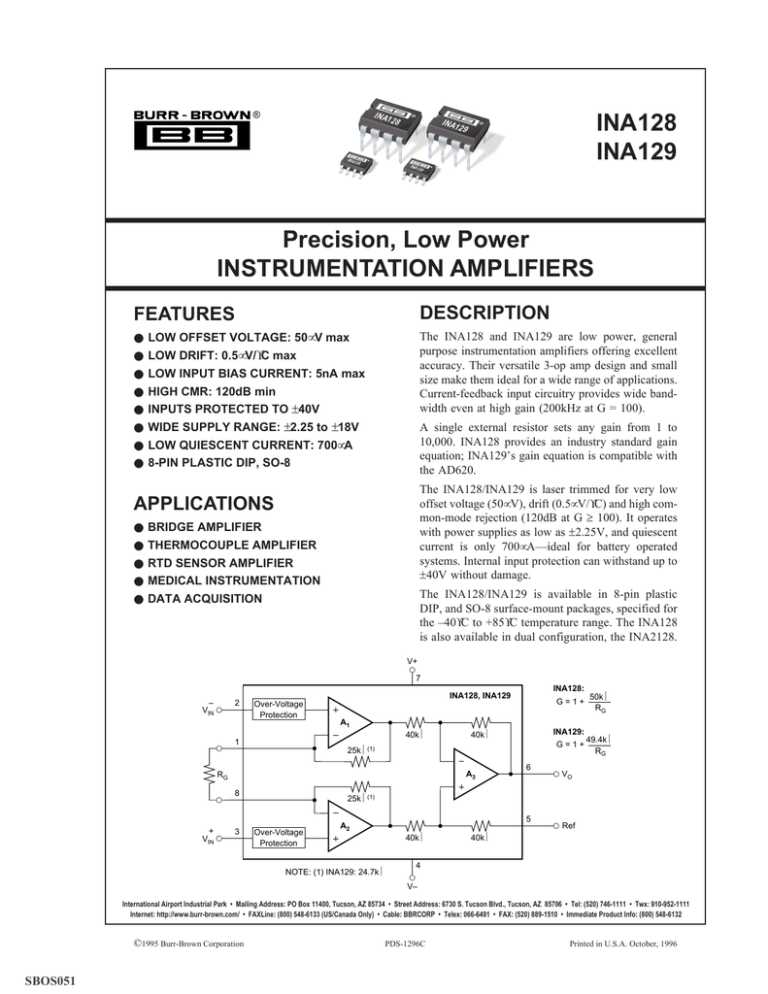 Precision, Low Power Instrumentation Amplifiers