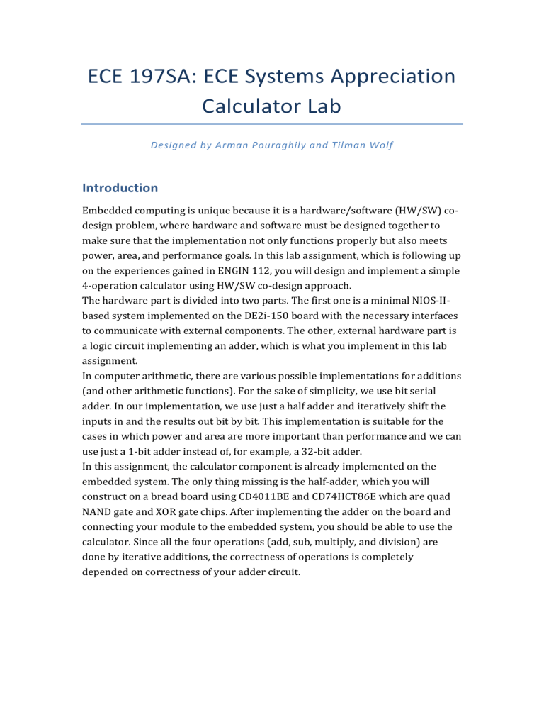 ECE 197SA: ECE Systems Appreciation Calculator Lab