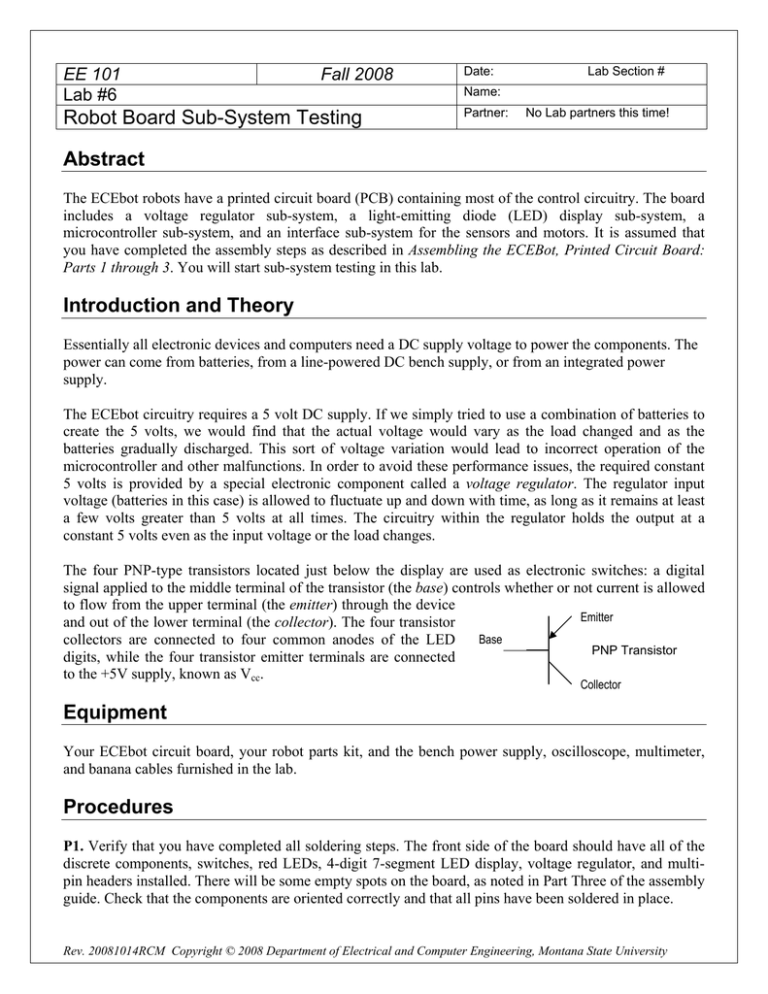 EE 101 Lab 6 PCB sub-system test