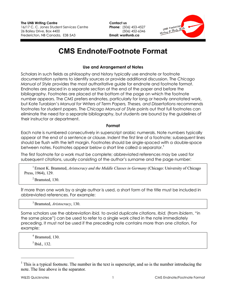 CMS Endnote Footnote Format University Of New Brunswick CMS Endnote Footnote Format University Of New Brunswick