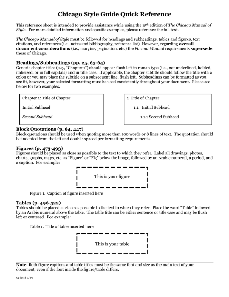 Chicago Style Guide Quick Reference