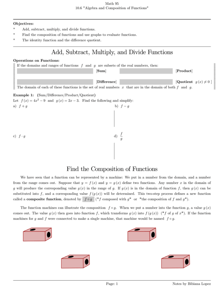 Add Subtract Multiply And Divide Functions Find The