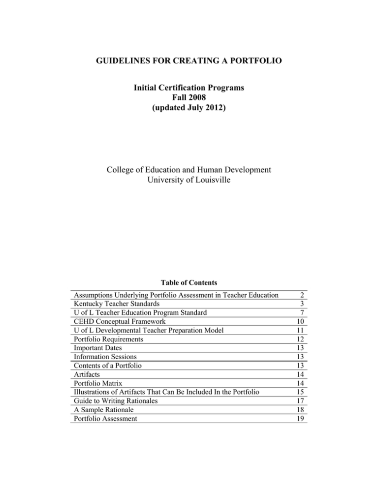 GUIDELINES FOR CREATING A PORTFOLIO Initial Certification