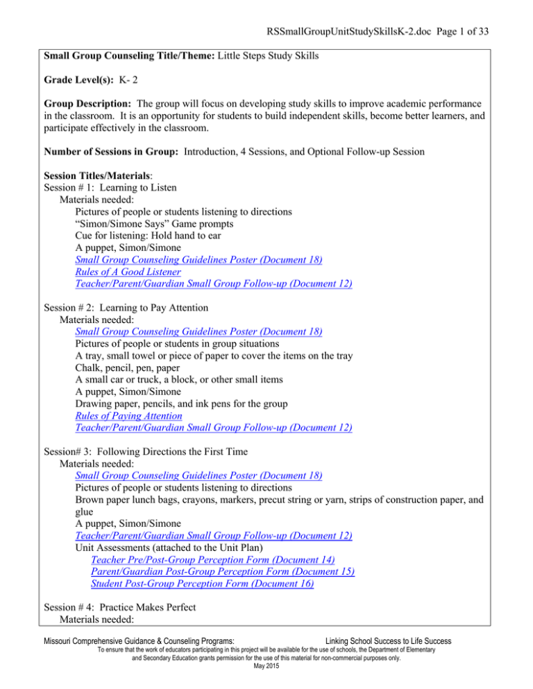 RSSmallGroupUnitStudySkillsK-2.doc Page 1 of 33 Small Group