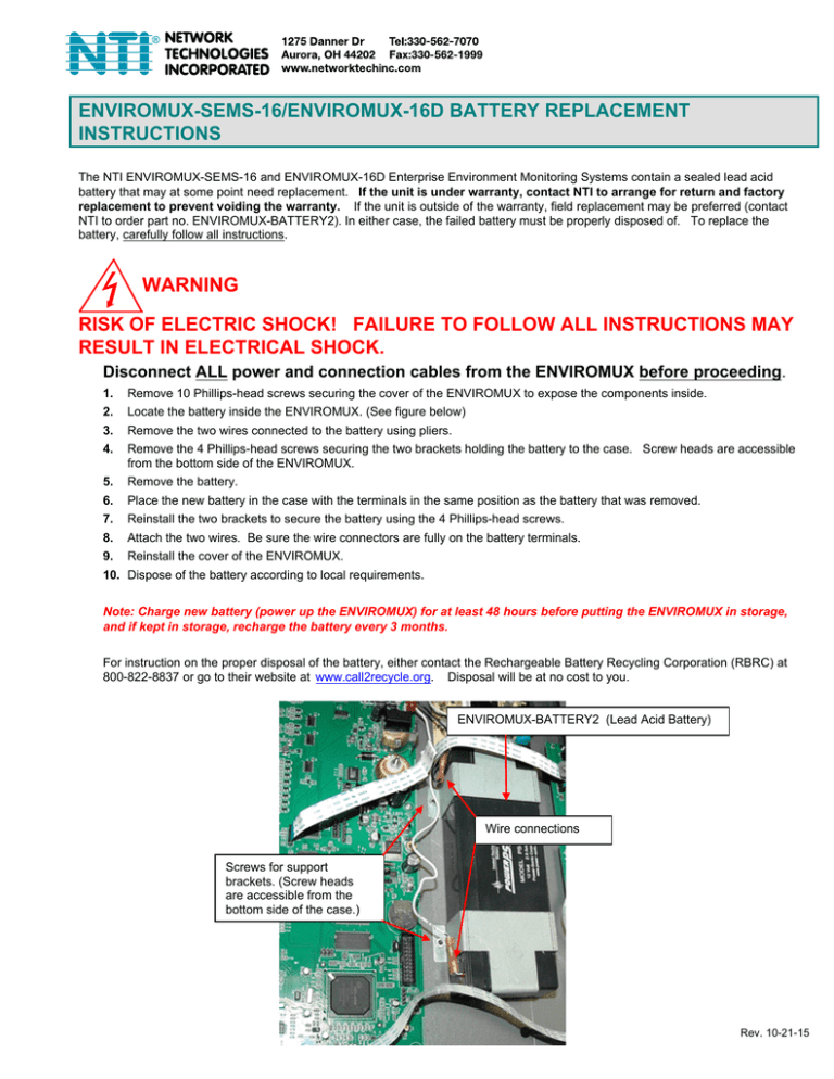 ENVIROMUX-SEMS Battery Removal