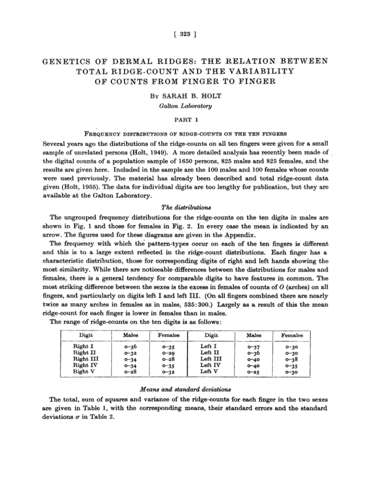 genetics of dermal ridges: the relation between total ridge