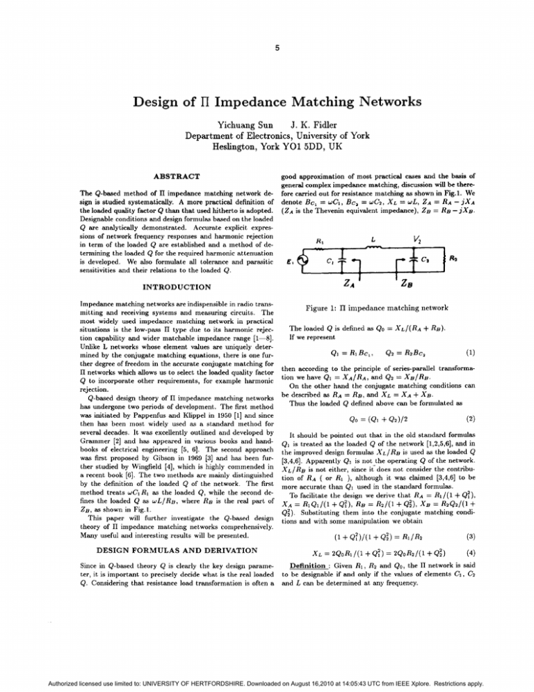 Design Of spl Pi Impedance Matching Networks