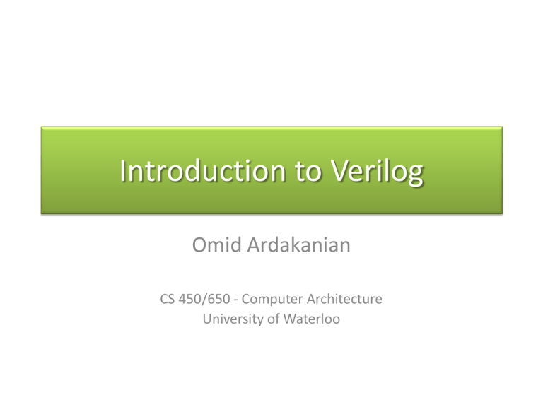 Introduction To Verilog University Of Waterloo