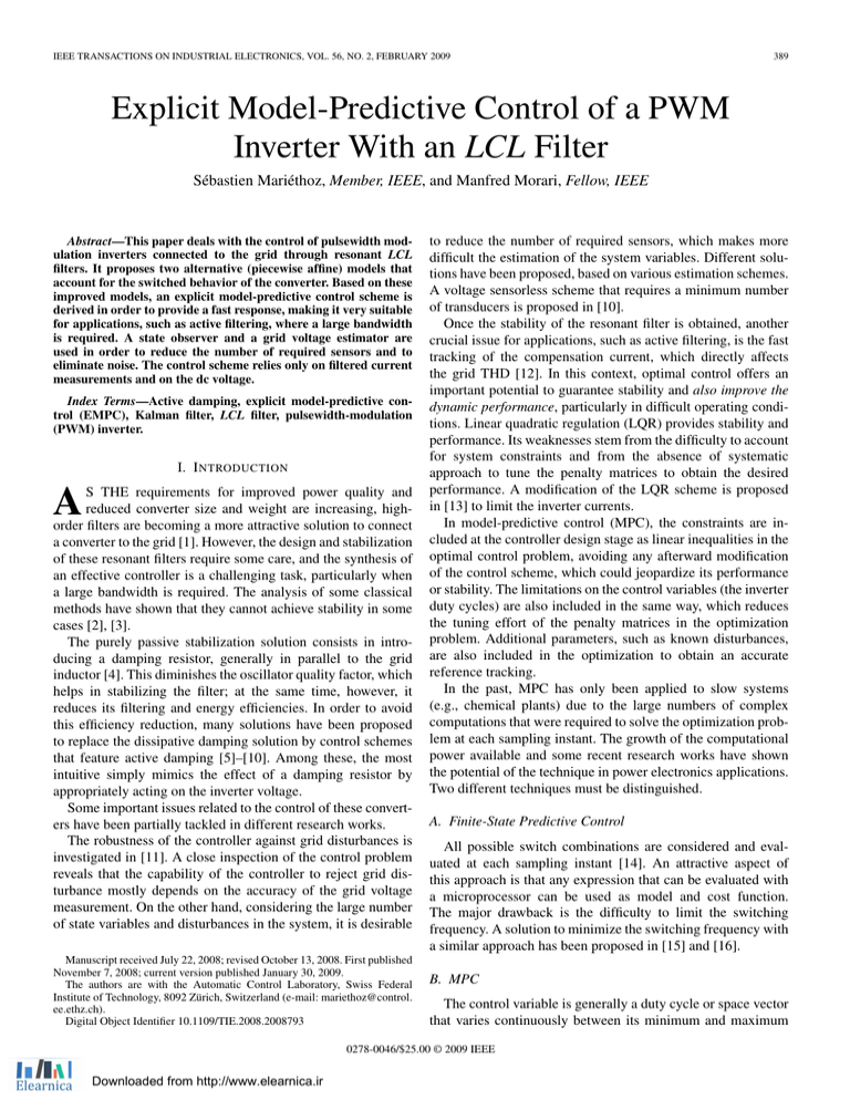 Explicit Model Predictive Control Of A Pwm Inverter With An Lcl Filter