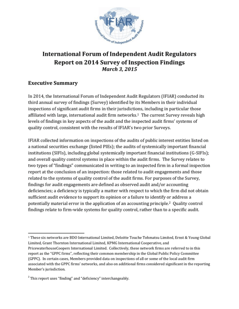 IFIAR Report on 2014 Survey of Inspection Findings