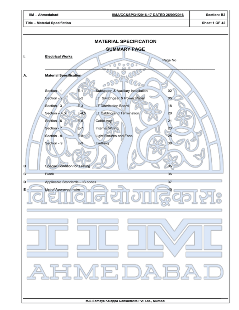 Material Specification - Indian Institute of Management, Ahmedabad