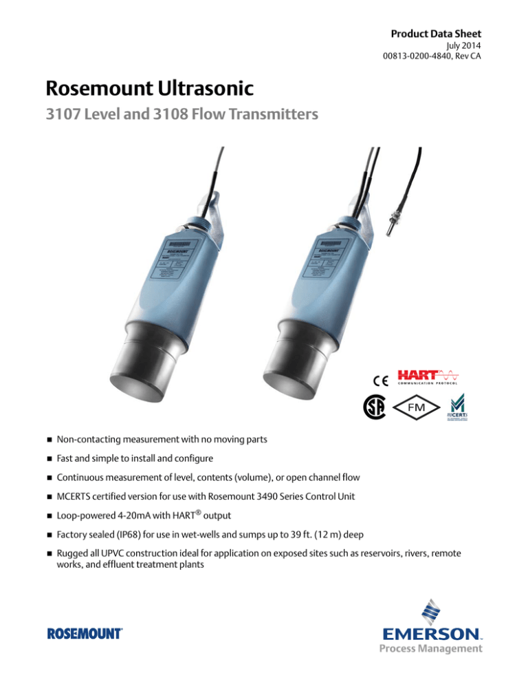 Rosemount Ultrasonic 3107 Level and 3108 Flow Transmitters
