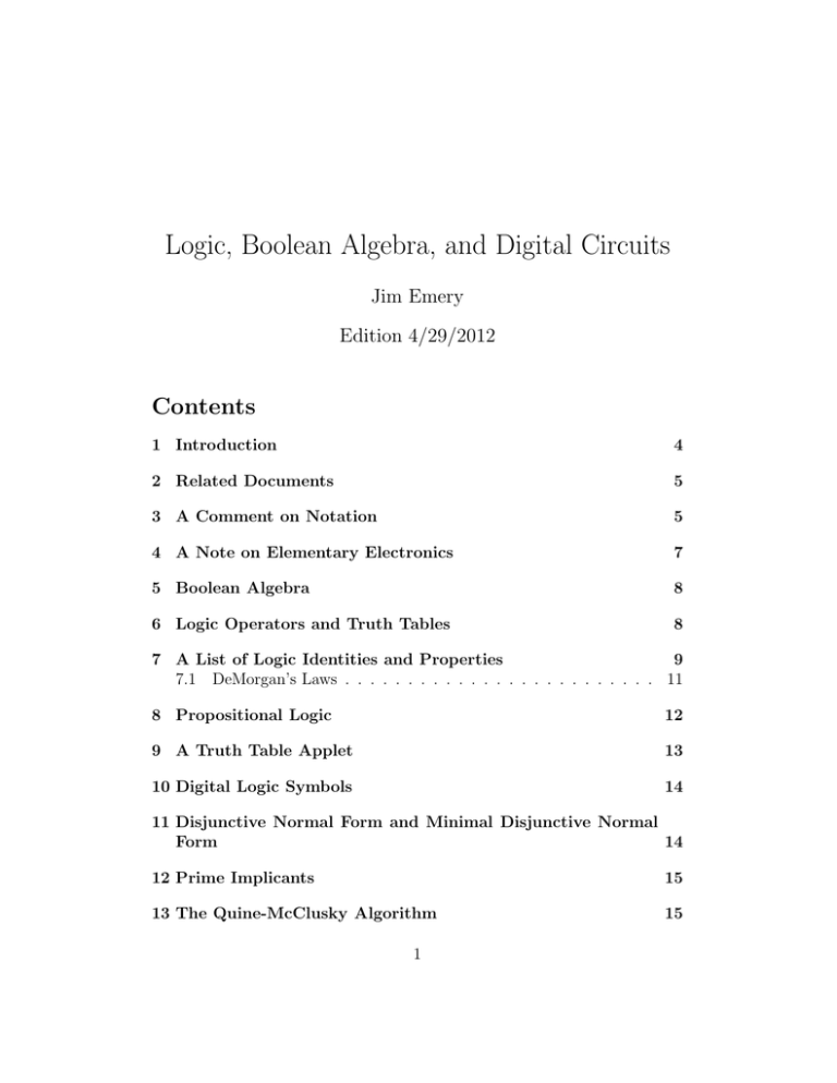 Logic Boolean Algebra And Digital Circuits