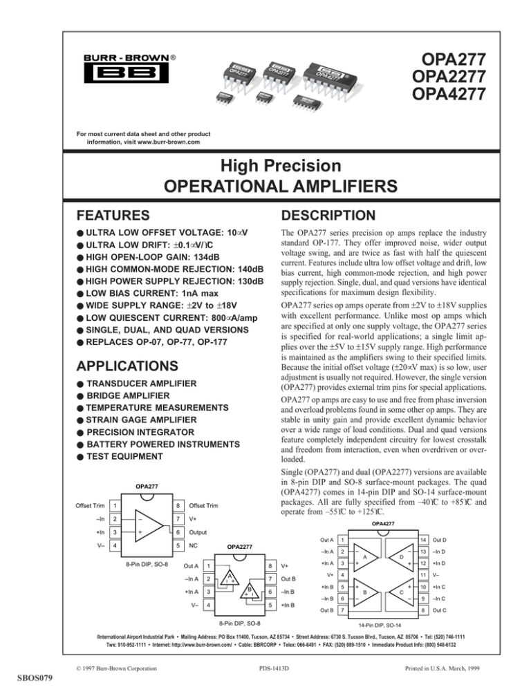 High Precision OPERATIONAL AMPLIFIERS FEATURES