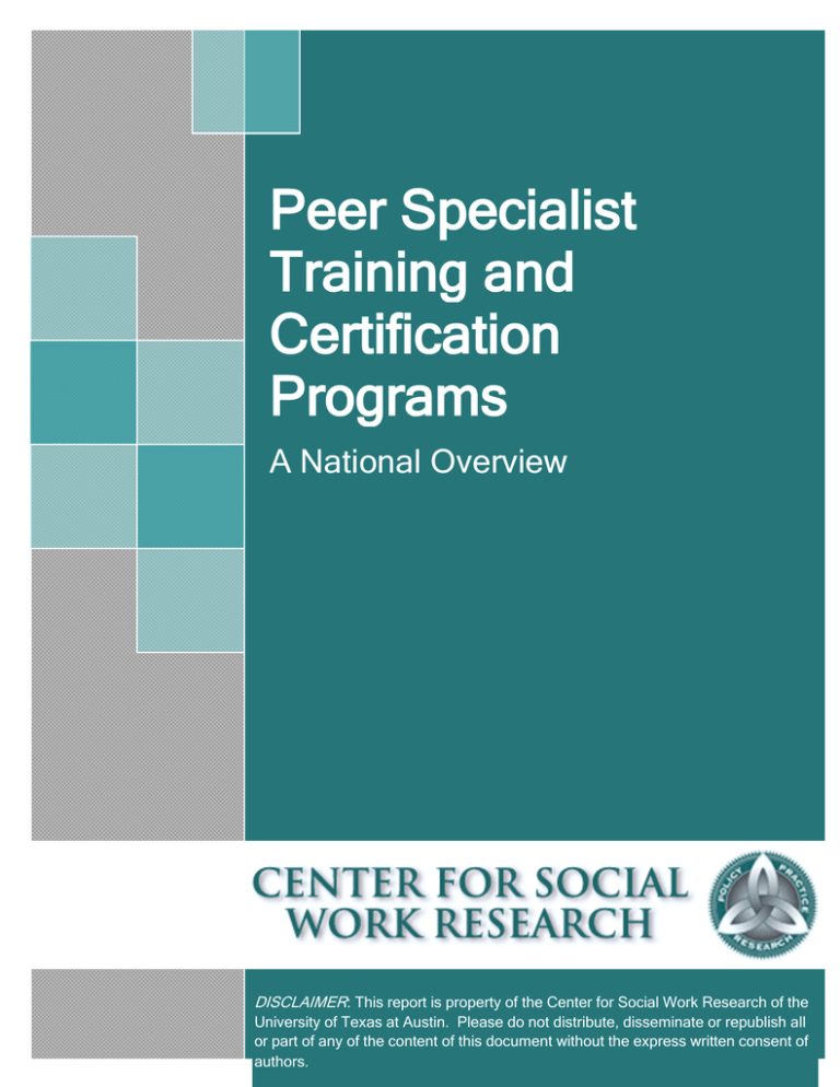 Peer Specialist Training And Certification Programs: A National