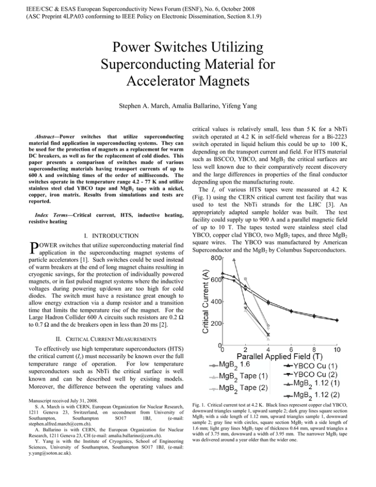 Power Switches Utilizing Superconducting Material for