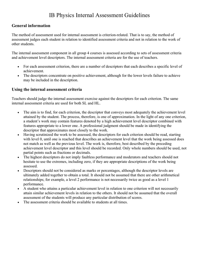 IB Physics Internal Assessment Guidelines
