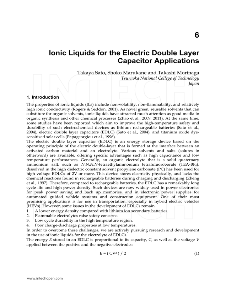Ionic Liquids for the Electric Double Layer Capacitor
