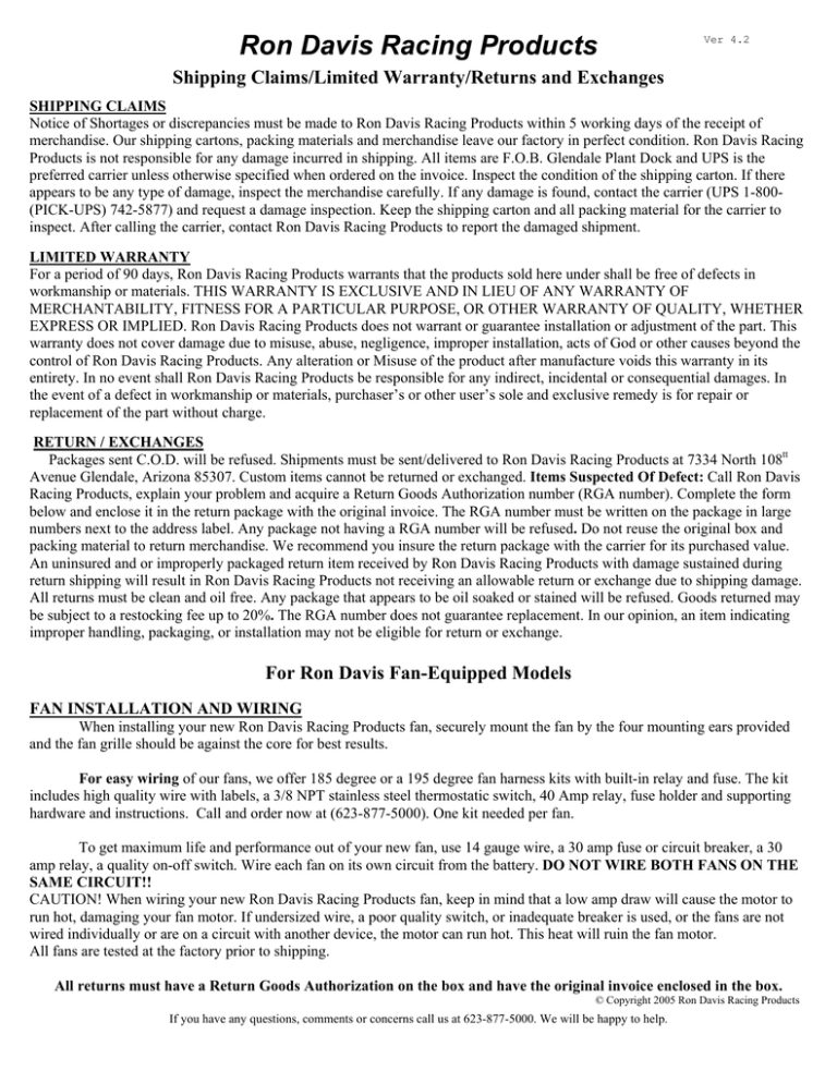 Ron Davis Racing Products