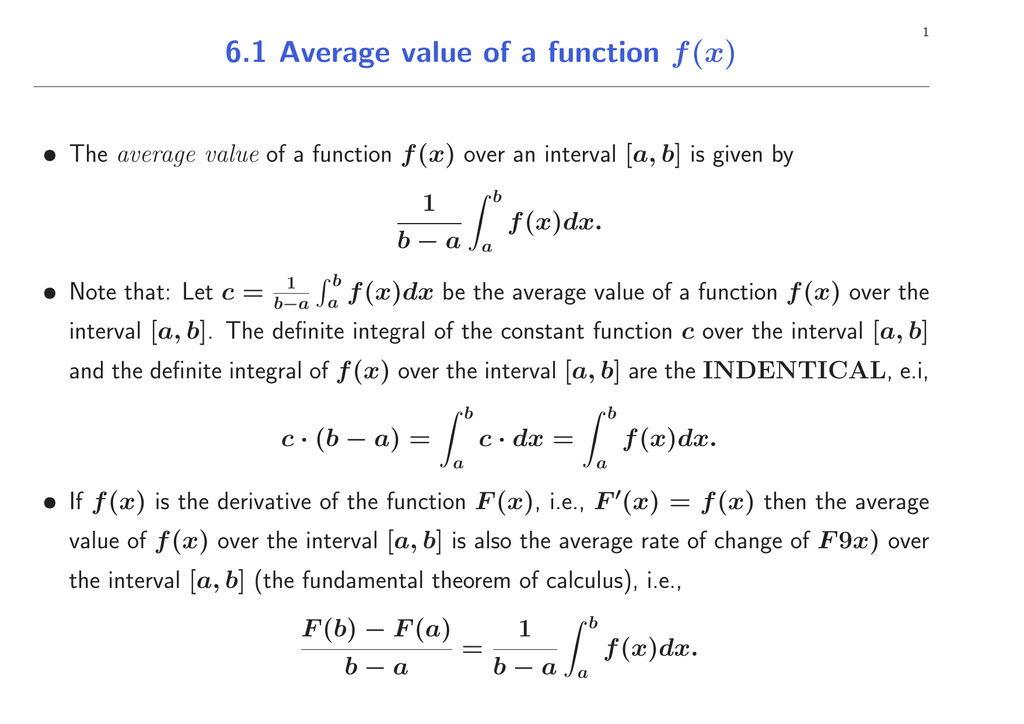 6 1 Average Value Of A Function F x 