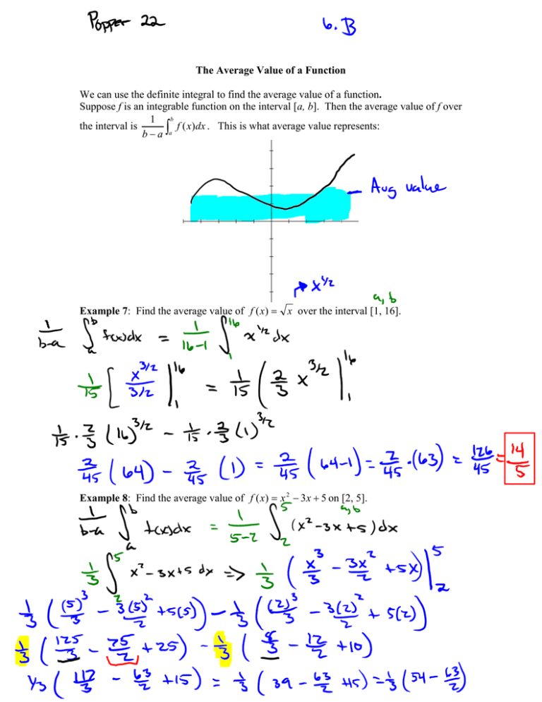 The Average Value Of A Function We Can Use The Definite Integral To